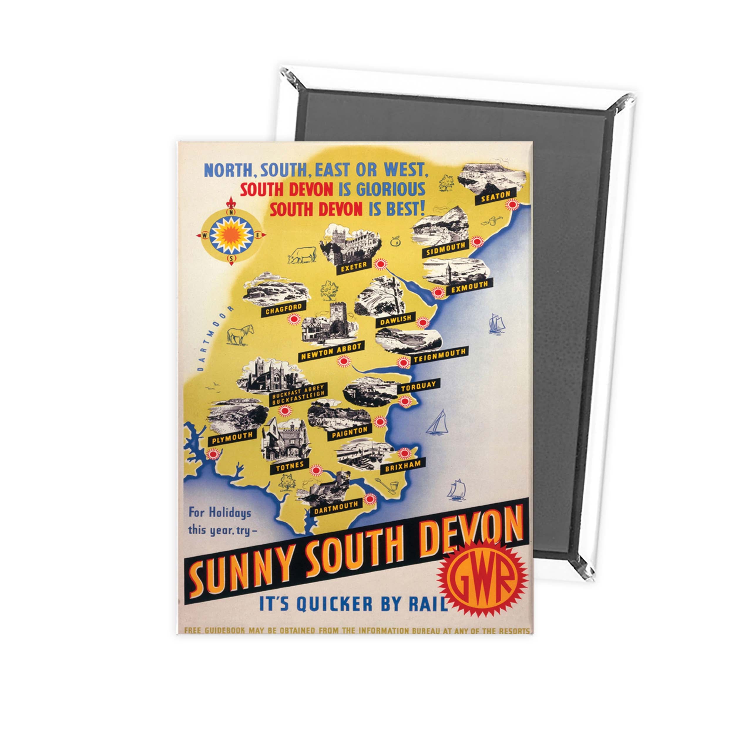Sunny South Devon, It's Quicker By Rail Magnet – Railway Posters