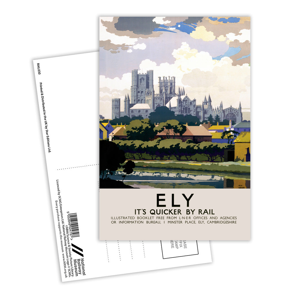Ely View of Cathedral across River Postcard Pack of 8 – Railway Posters