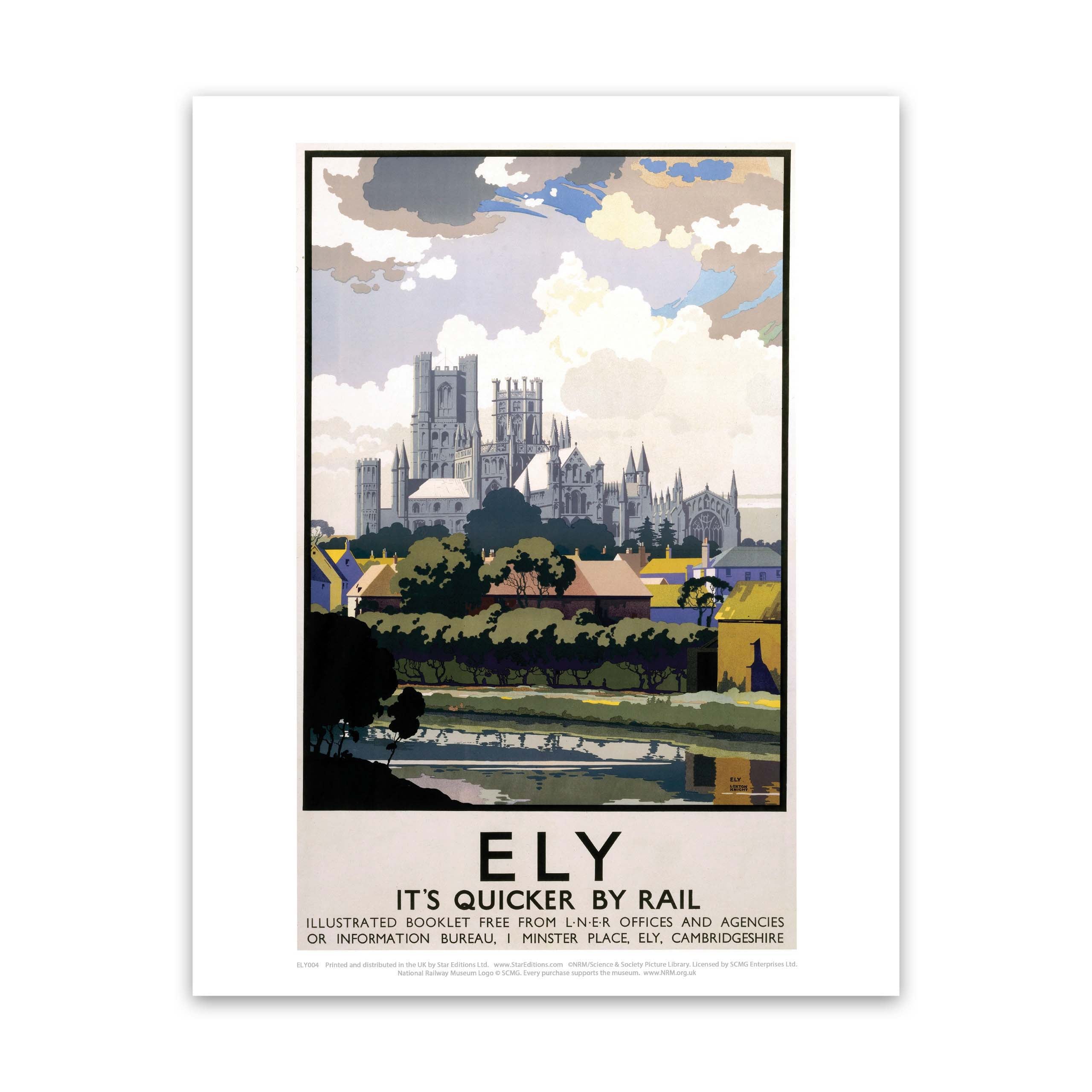 Ely View of Cathedral across River Art Print – Railway Posters