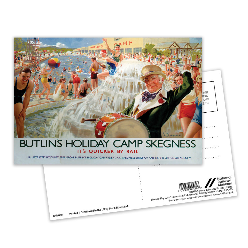 Butlins Holiday Camp Skegness Postcard Pack of 8 – Railway Posters