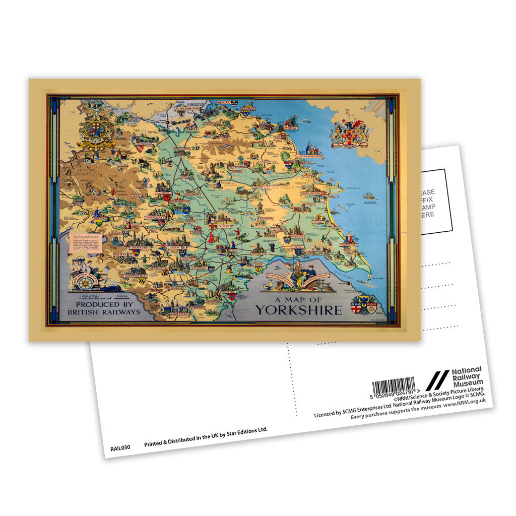 A Map of Yorkshire by British Railways Postcard Pack of 8 – Railway Posters