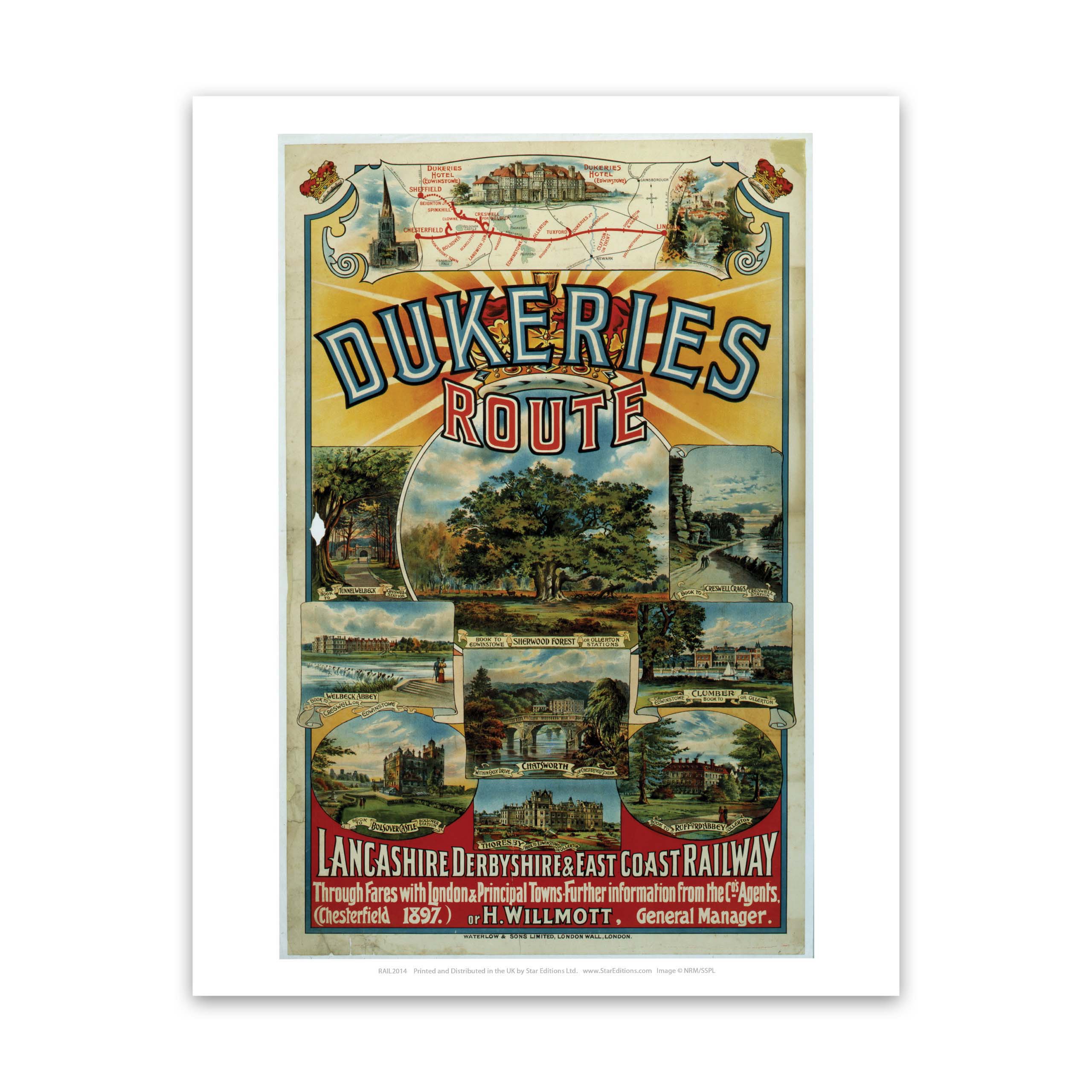 Dukeries Route, Lancashire, Derbyshire and East coast Railway Art Prin ...