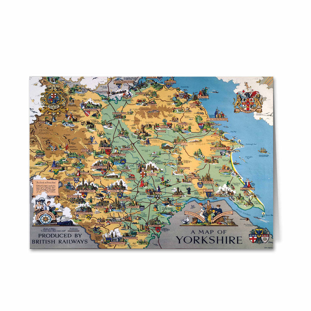 A Map of Yorkshire British Railways Greeting Card – Railway Posters
