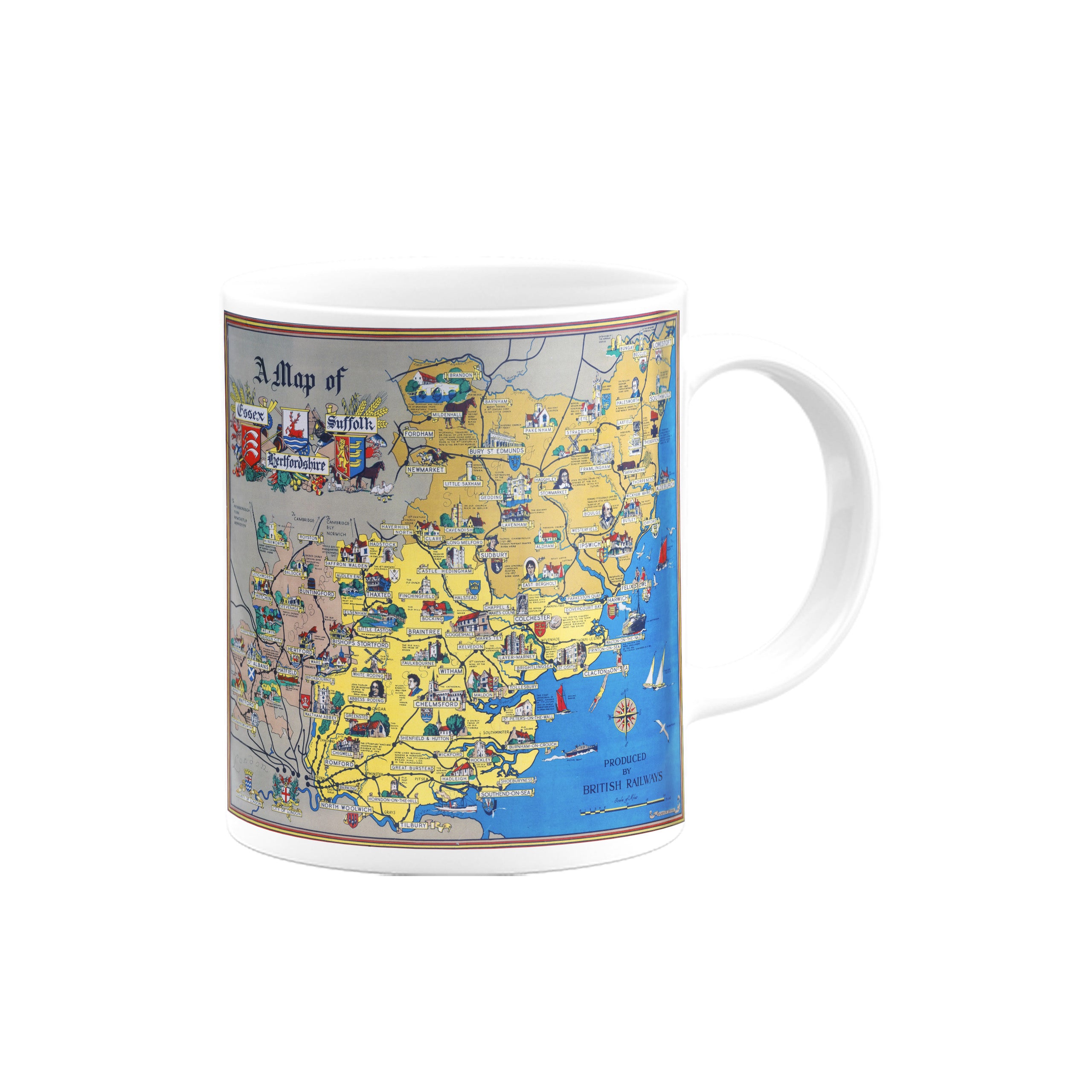 A Map of Essex, Suffolk, Hertfordshire Mug – Railway Posters