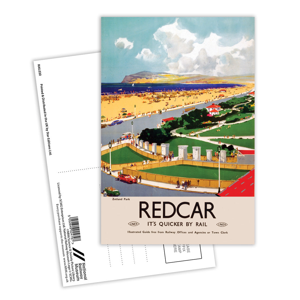 Redcar - It's Quicker By Rail Postcard Pack of 8 – Railway Posters