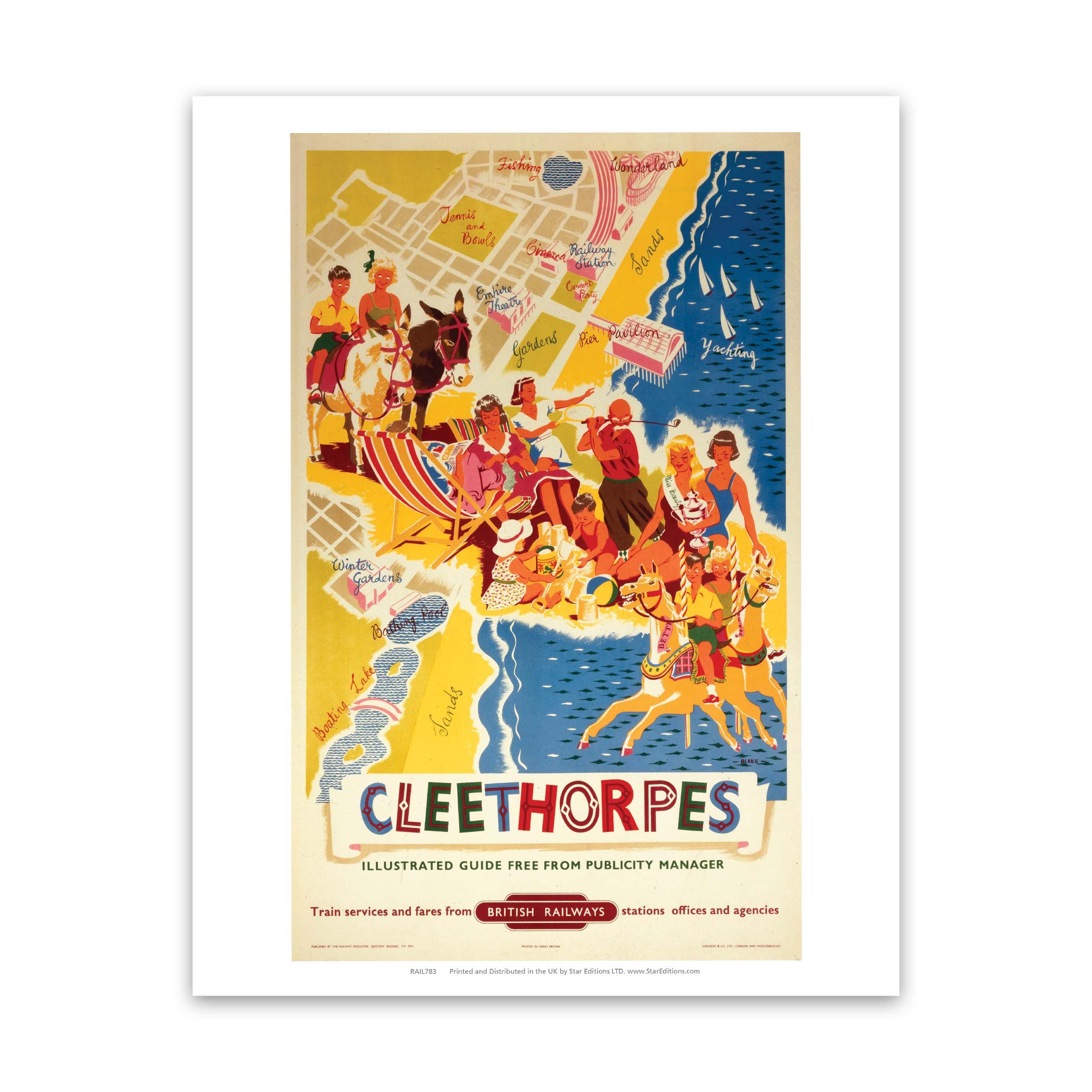 Cleethorpes - Beach map British Railway Art Print – Railway Posters