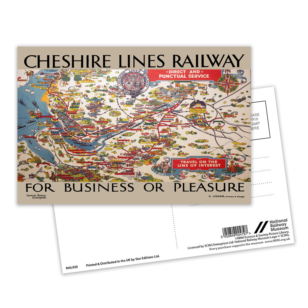 Cheshire Lines Railway map - the Line of Interest Postcard Pack of 8 ...